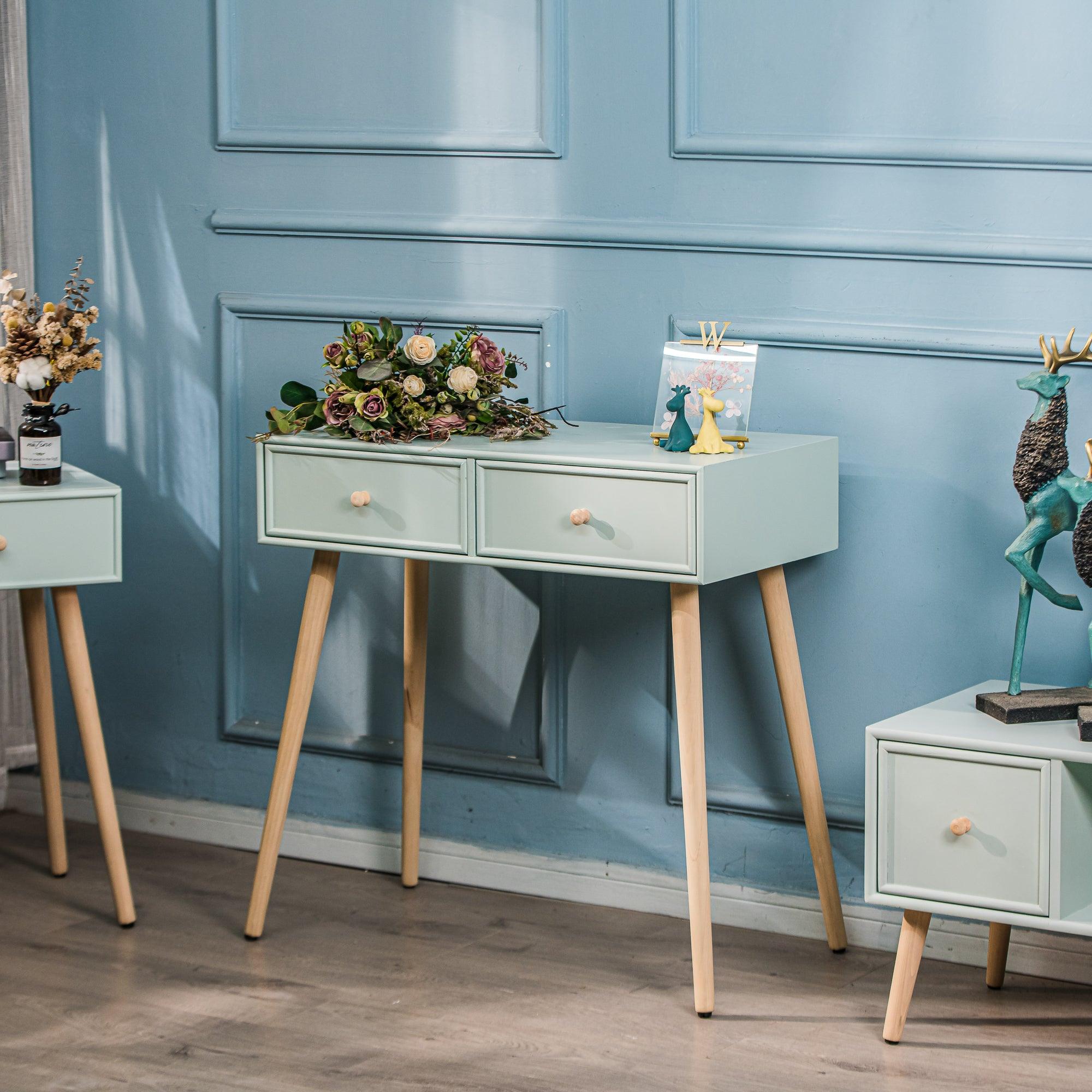 NISHIO Console 2 tiroirs en bois coloris vert menthe